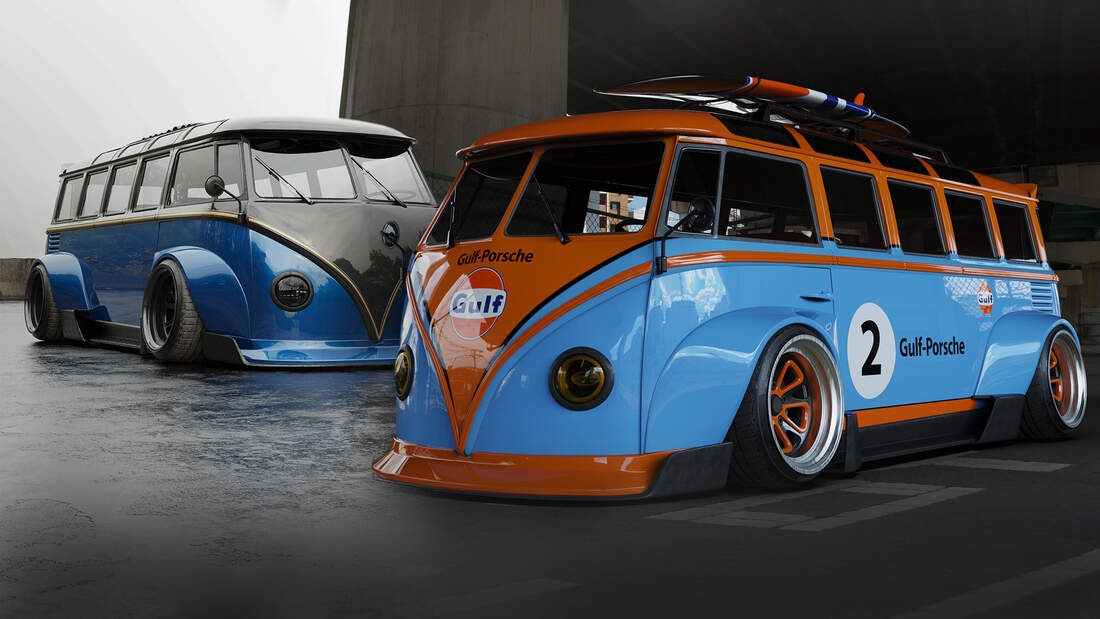 VW Bulli im Gulf Design und digital tiefergelegt | AUTO MOTOR UND SPORT
